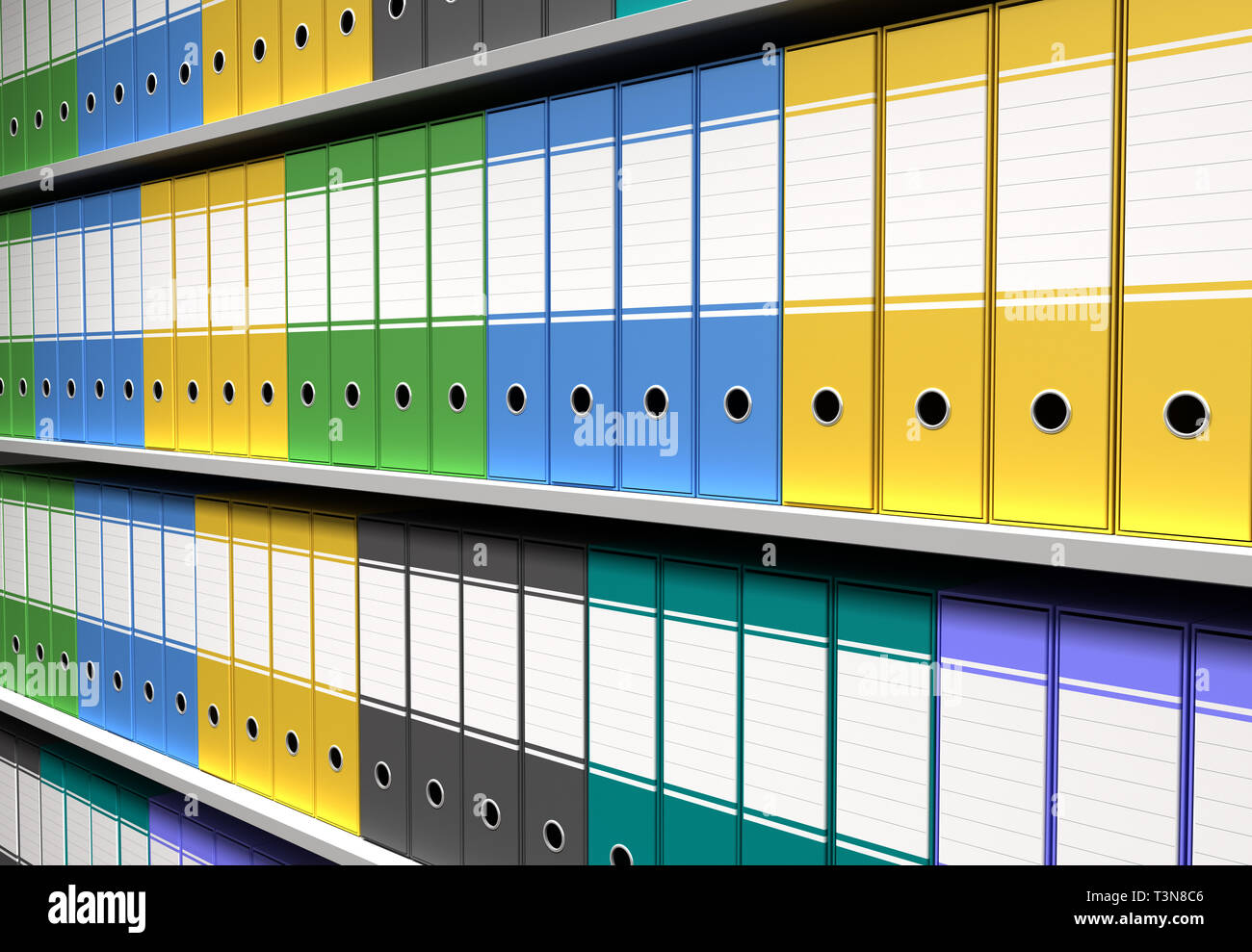 perspective of colorful binders sorted office shelves Stock Photo - Alamy