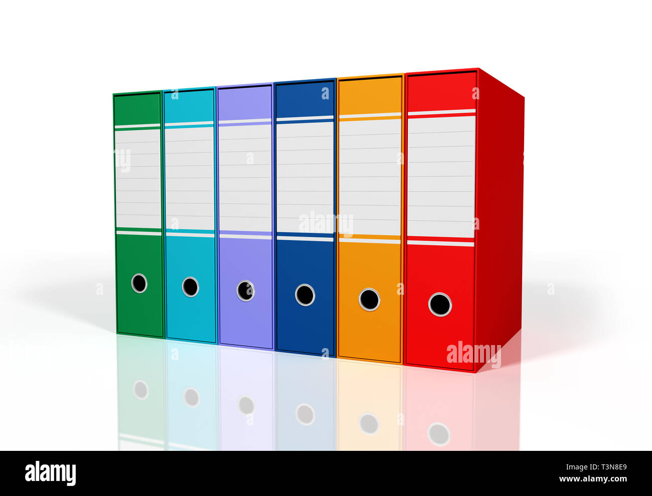 colorful binders isolated on white background and reflection Stock ...