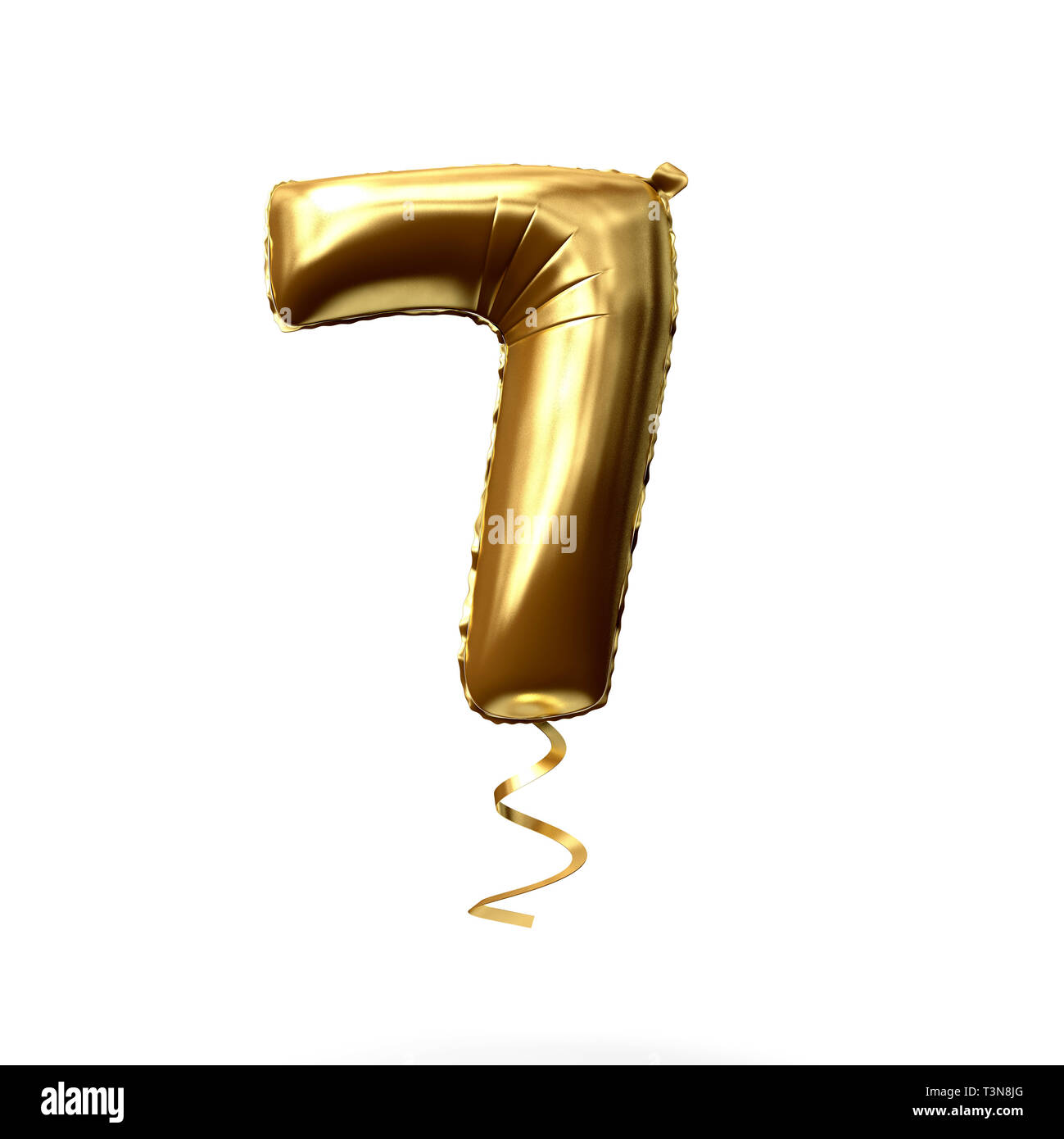 Number 7 gold foil helium balloon isolated on a white background. 3D ...