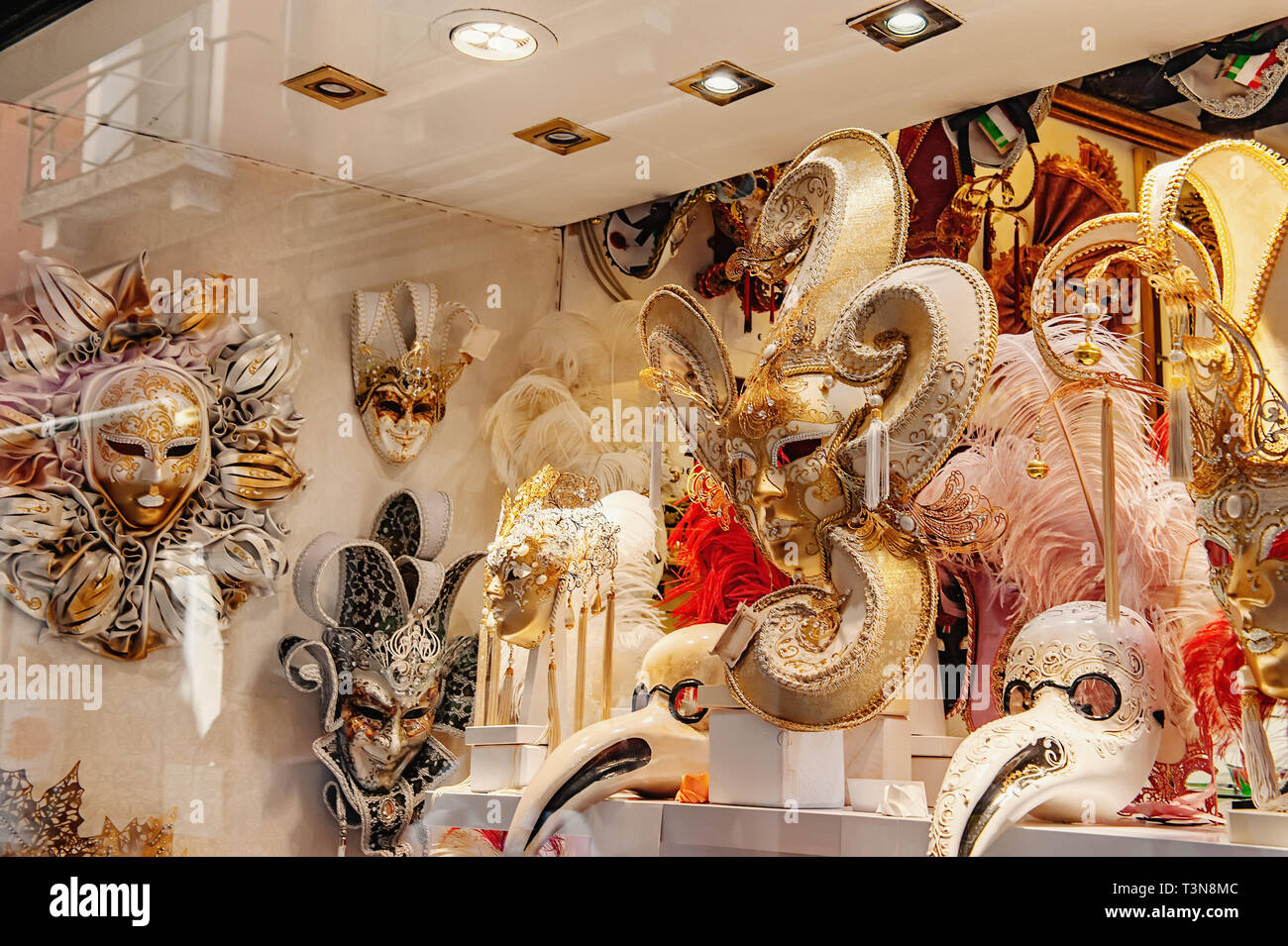 Venetian carnival mask. Street shopping. Famous souvenir. Italian market. Italy Venice Stock ...