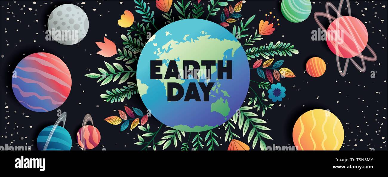 group of planets with floral decoration earth day celebration Stock ...