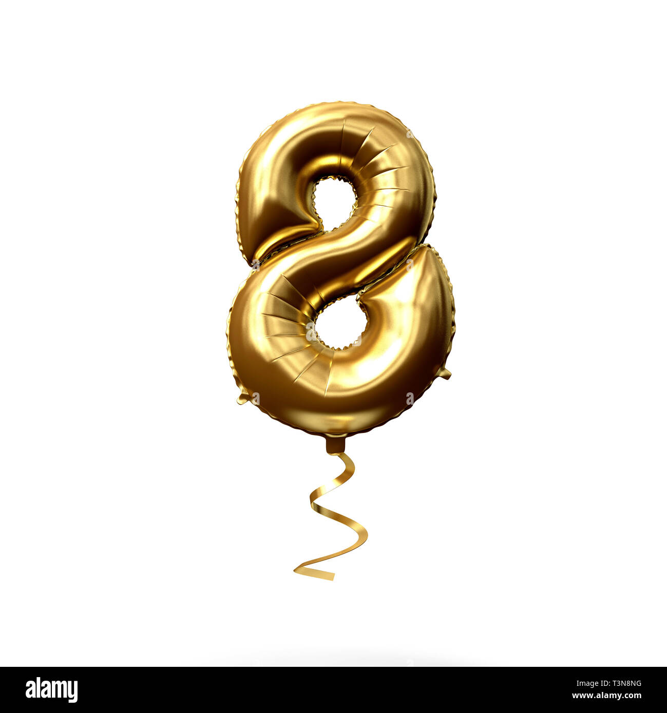 Number 8 gold foil helium balloon isolated on a white background. 3D ...