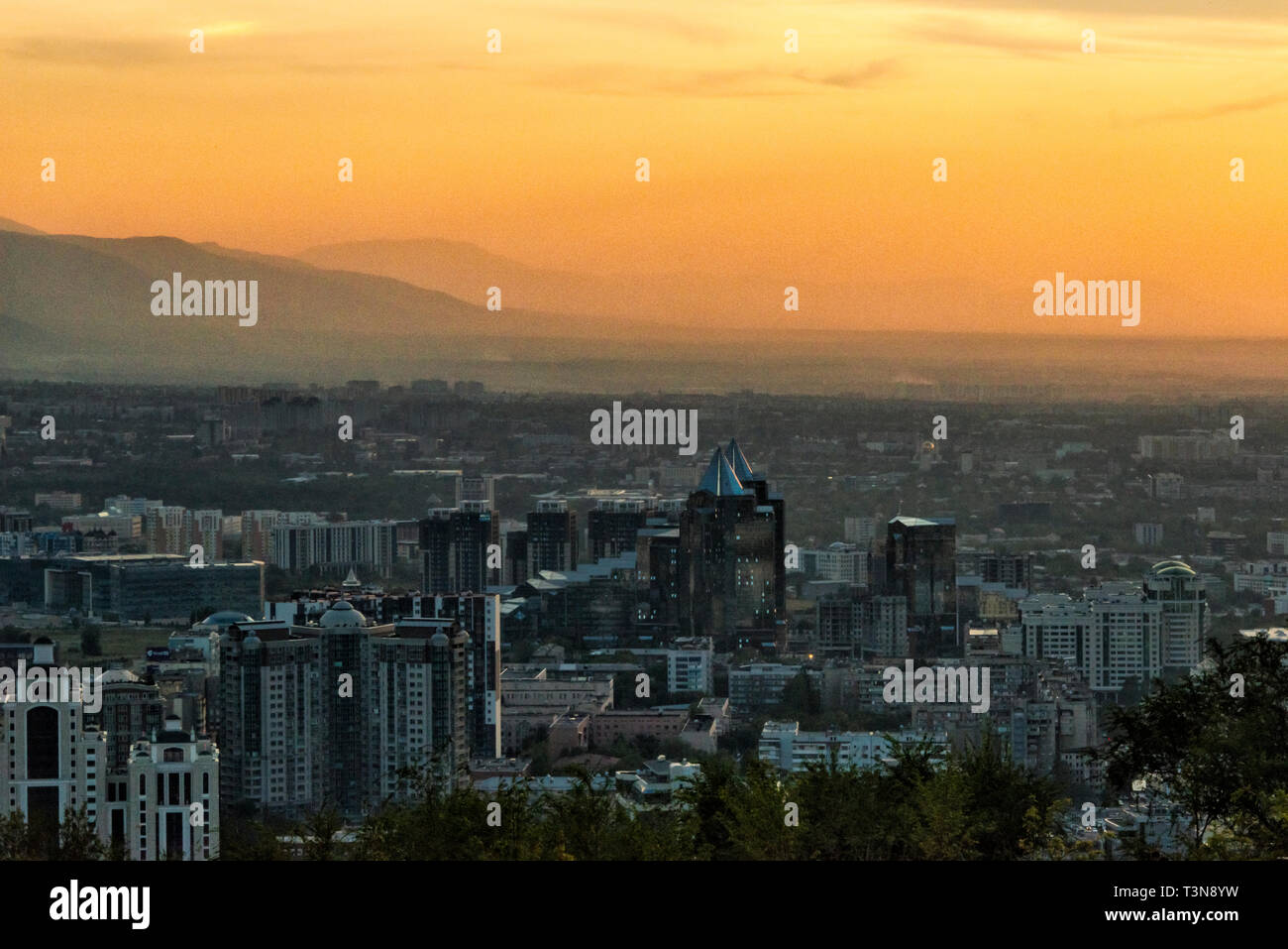 Sunset view of Almaty cityscape from Kok-tobe Hill, Almaty, Kazakhstan ...