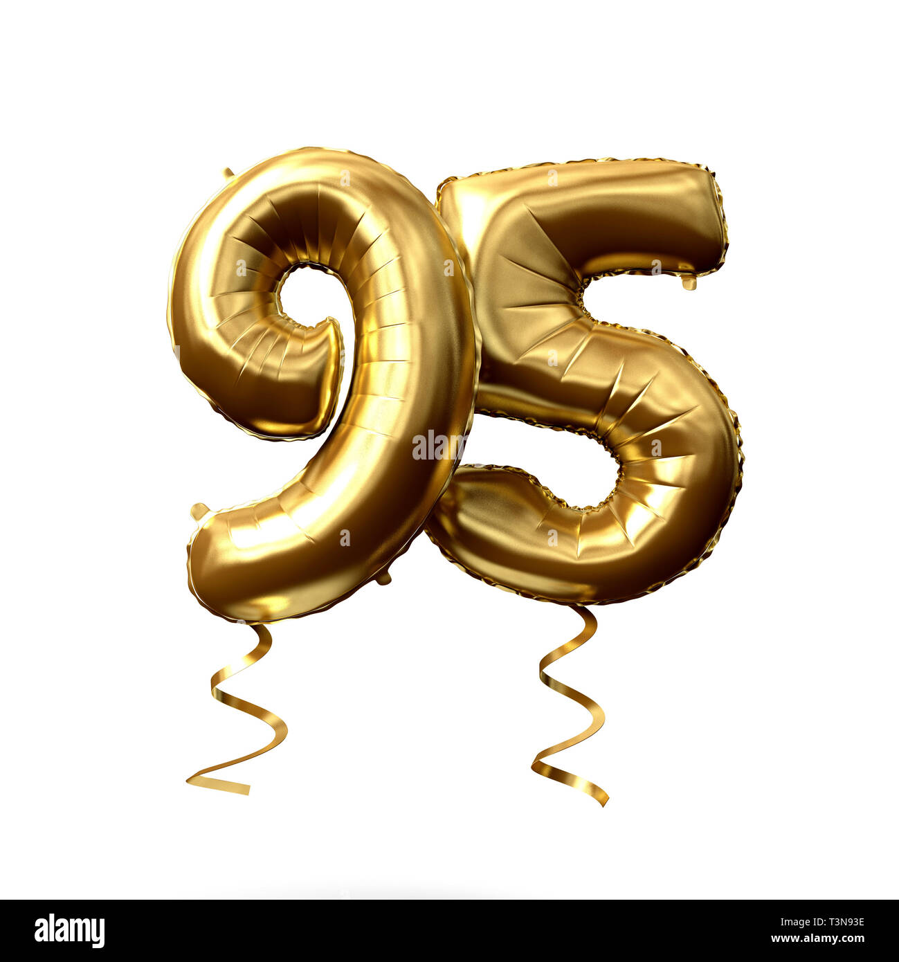 Number 95 gold foil helium balloon isolated on a white background. 3D ...