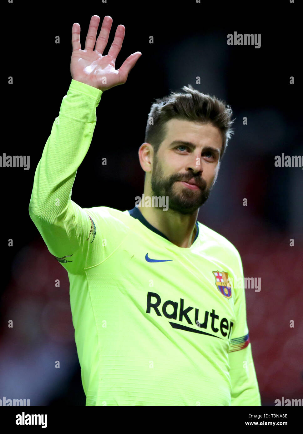 Barcelona's Gerard Pique waves to the fans at the end of the UEFA ...