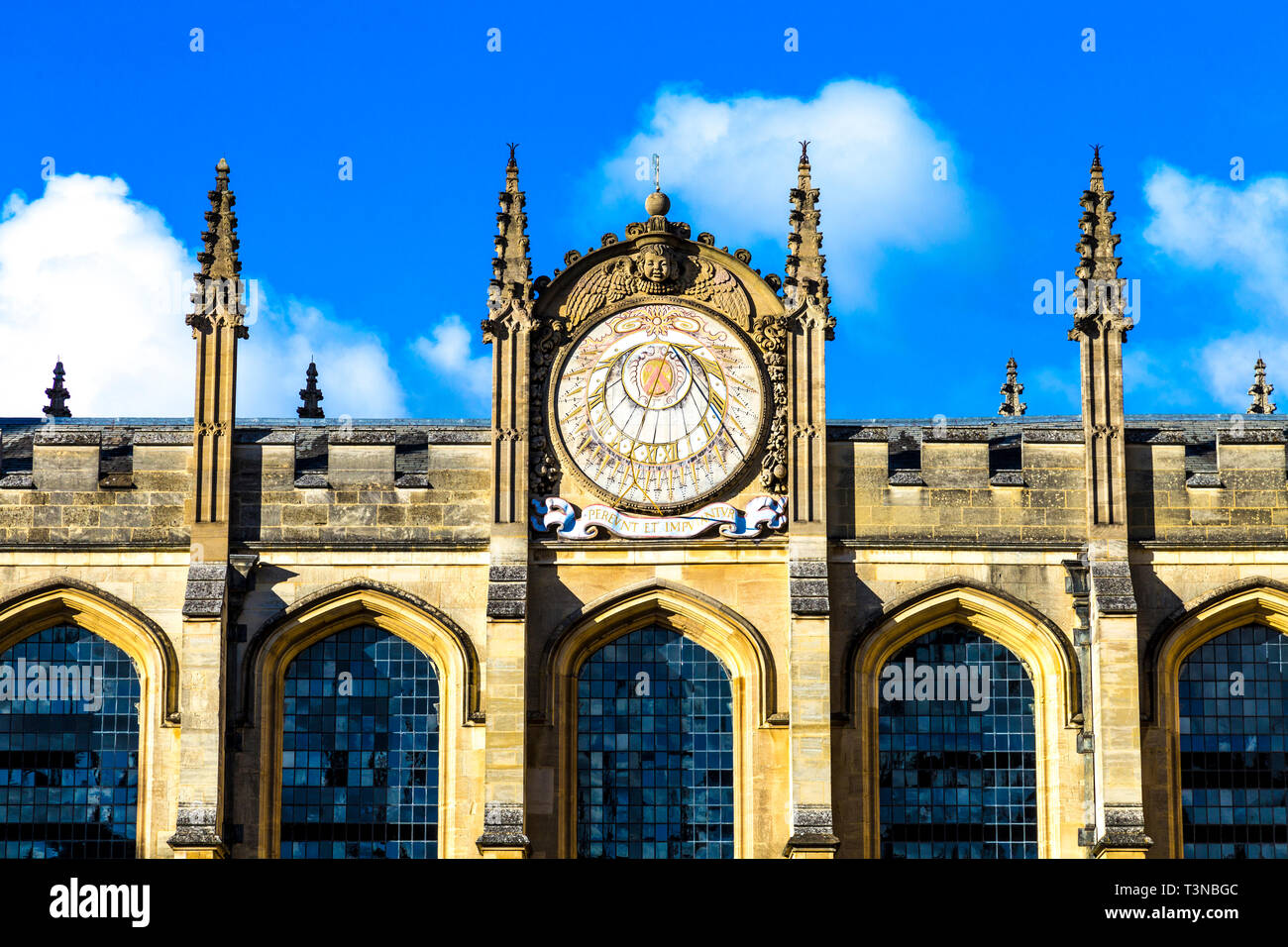 Close-up of the facade and astronomical clock of Codrington Library ...