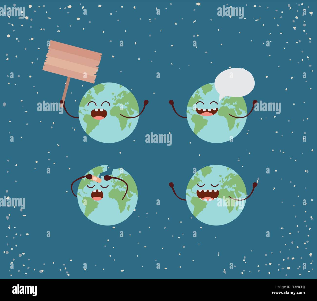 earth character with speech bubbles and wooden label Stock Vector Image ...