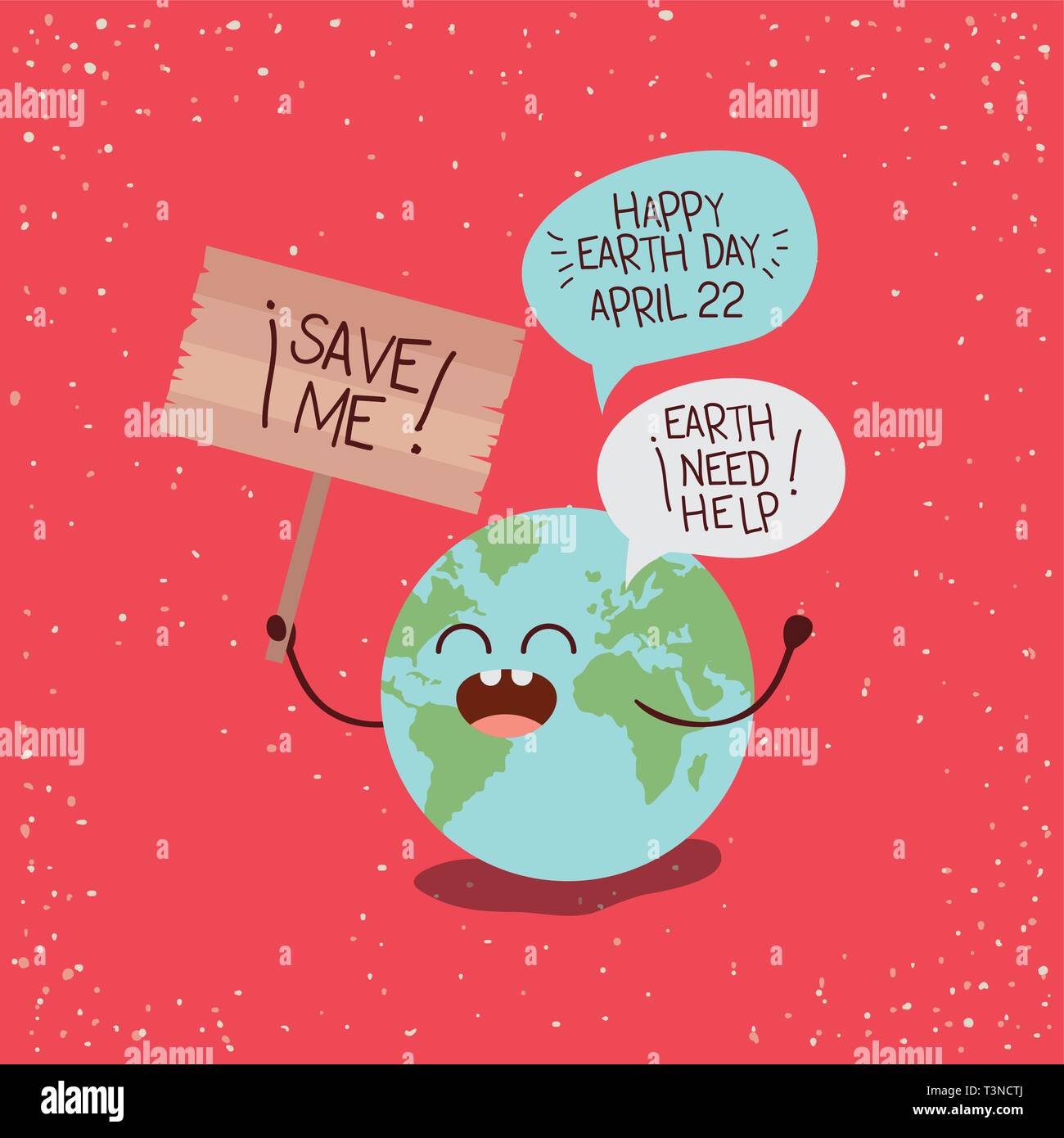 earth character with speech bubbles and wooden label Stock Vector Image ...