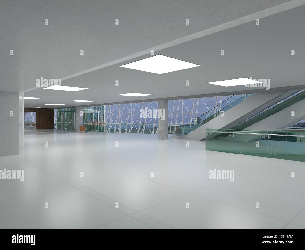 Public interior of the hall. 3d render Stock Photo - Alamy