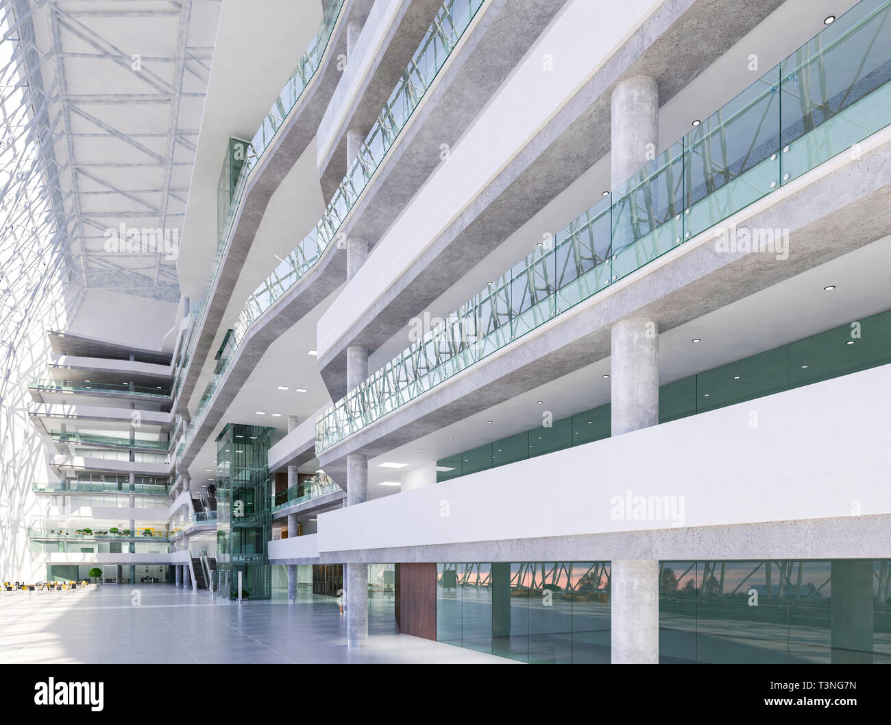 Public interior of the hall. 3d render Stock Photo - Alamy