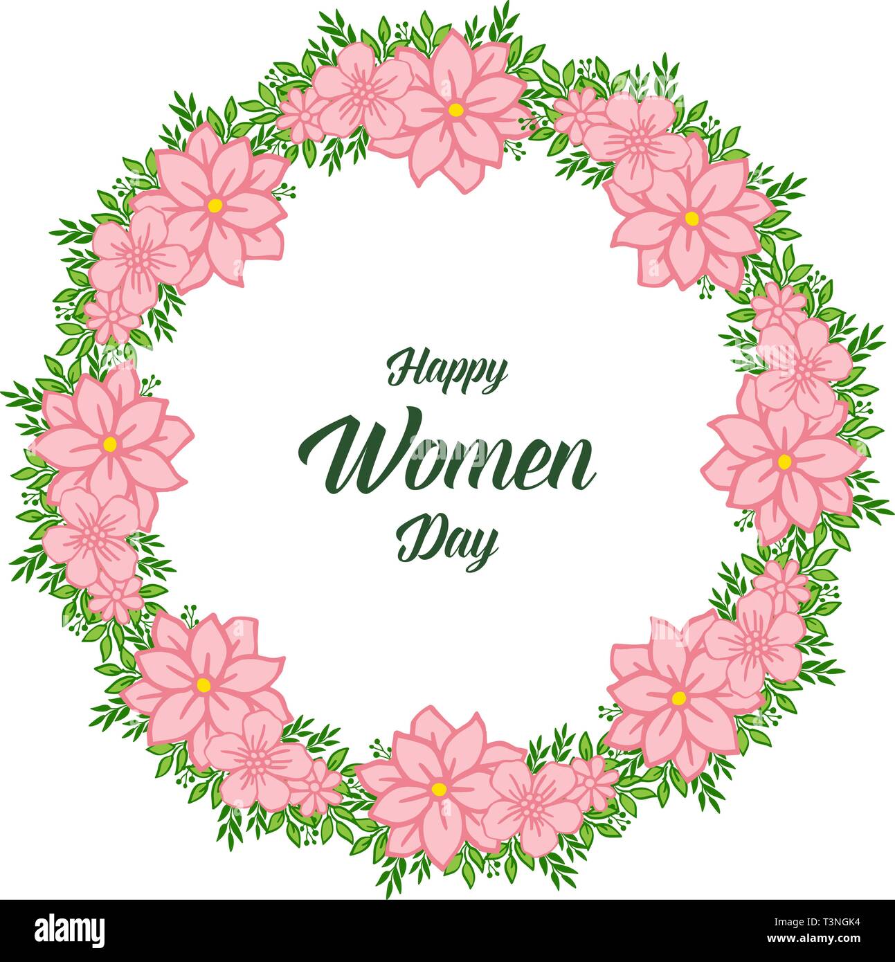 Vector illustration various texture pink flower frame with happy women ...