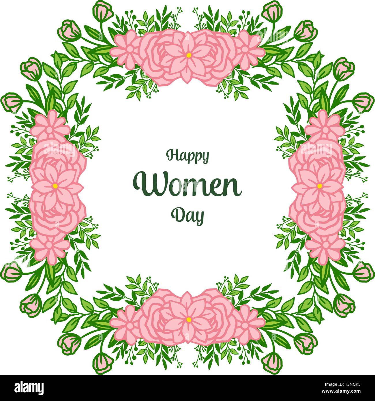 Vector illustration various texture pink flower frame with happy women ...