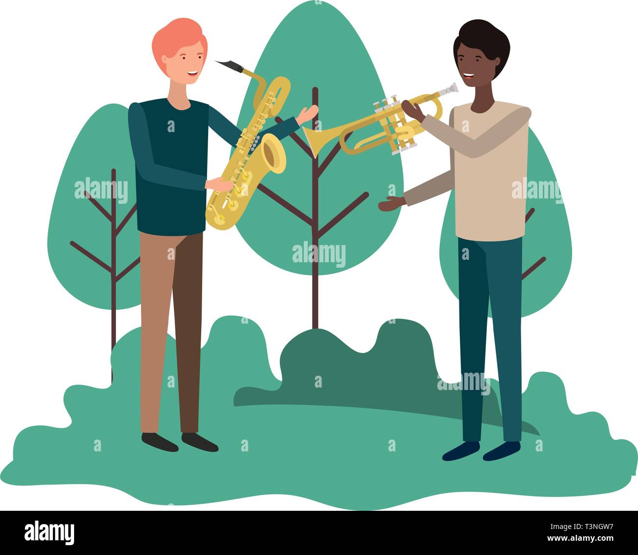 men with musical instruments in landscape Stock Vector Image & Art - Alamy