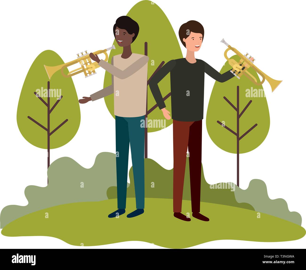 men with musical instruments in landscape Stock Vector Image & Art - Alamy