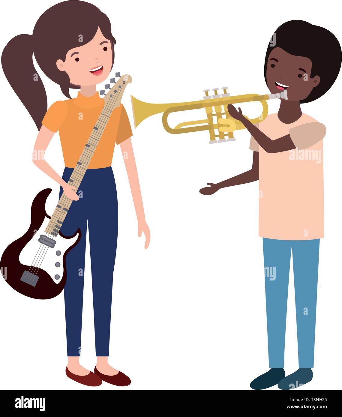 couple with musical instruments avatar character Stock Vector Image ...