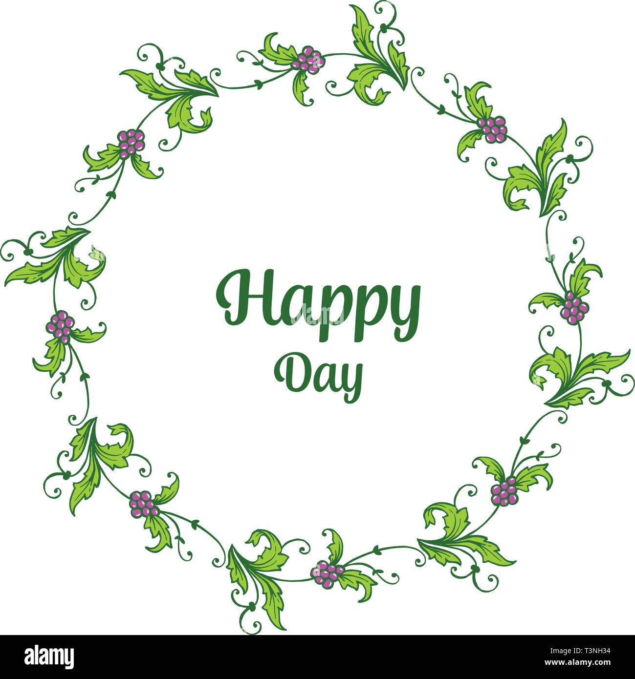 Vector illustration lettering style happy day with drawing leaf flower ...