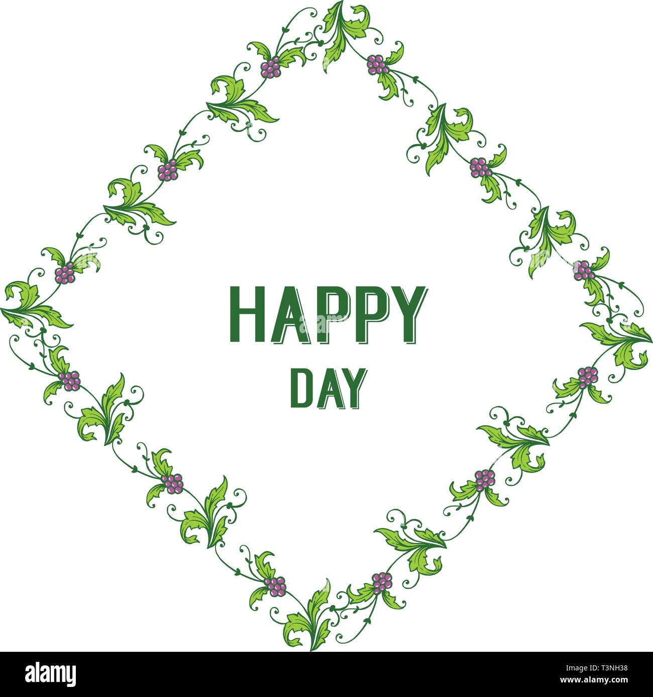 Vector illustration lettering style happy day with drawing leaf flower ...