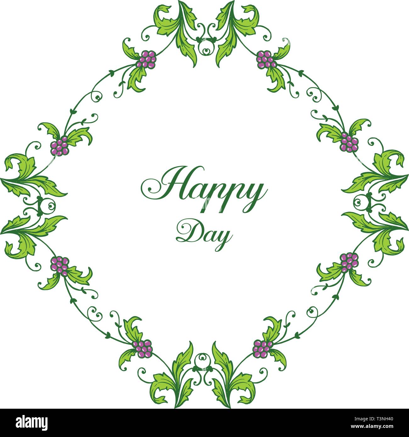 Vector illustration lettering style happy day with drawing leaf flower ...