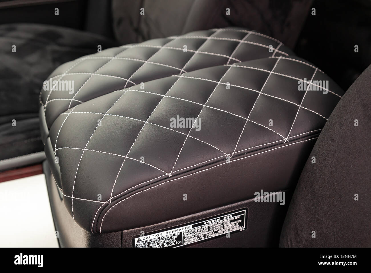 Interior of a luxury car with leather interior overtightened stitching ...