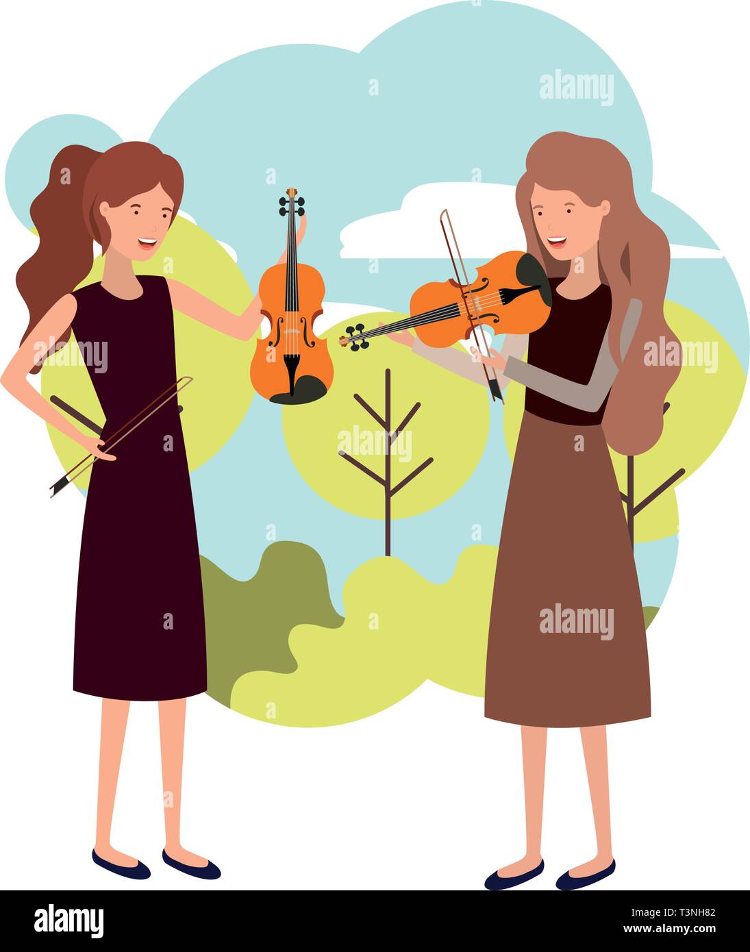 women with musical instruments in landscape Stock Vector Image & Art ...