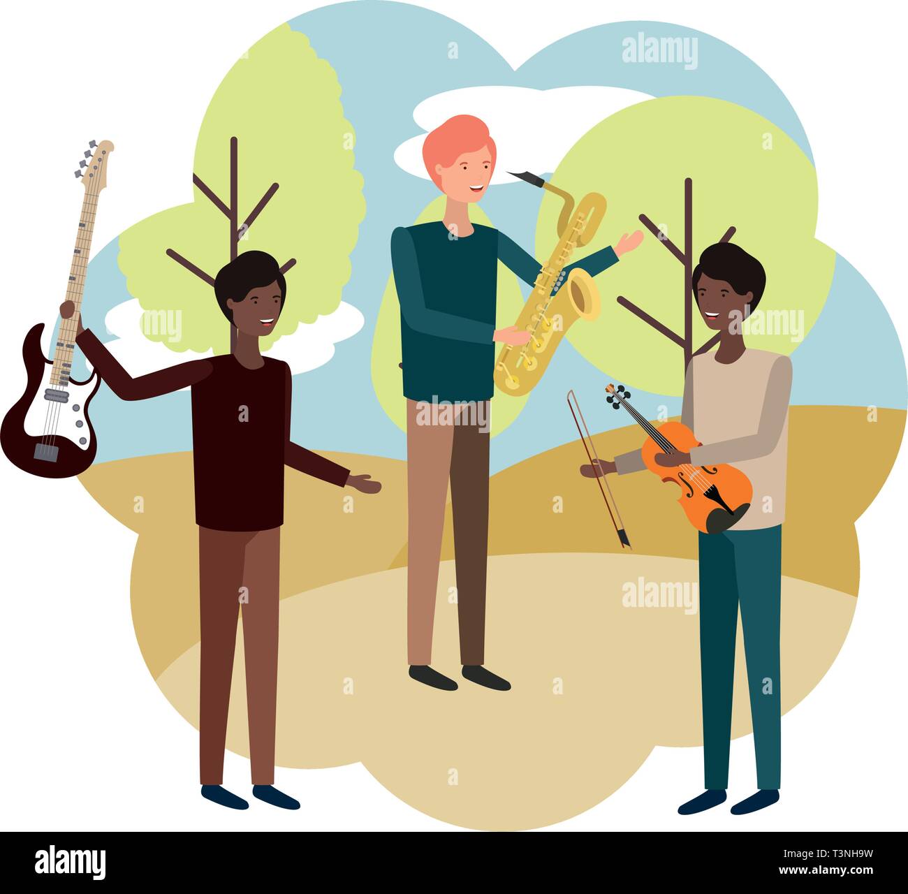 men with musical instruments in landscape Stock Vector Image & Art - Alamy