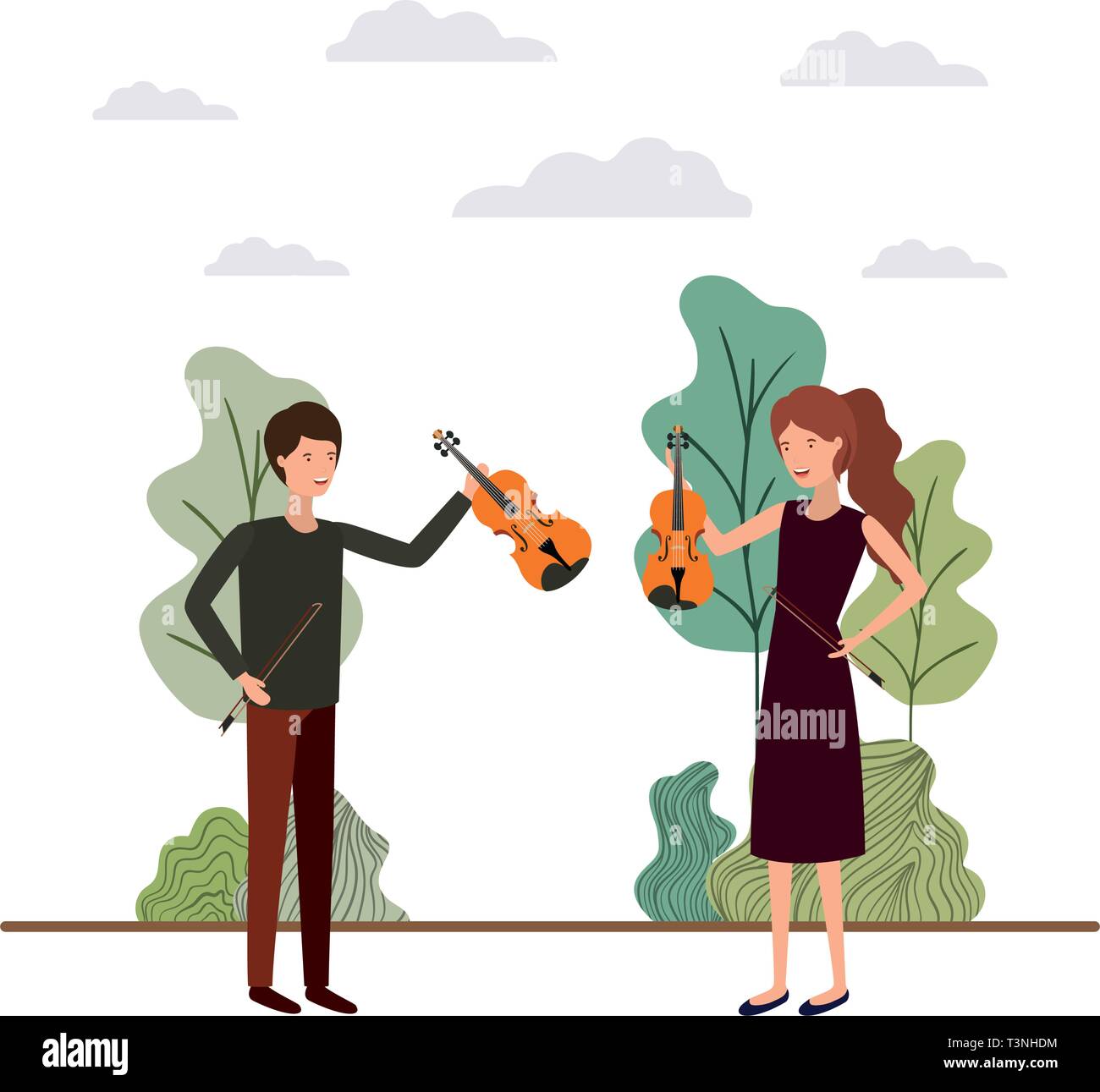 couple with musical instruments in landscape Stock Vector Image & Art ...