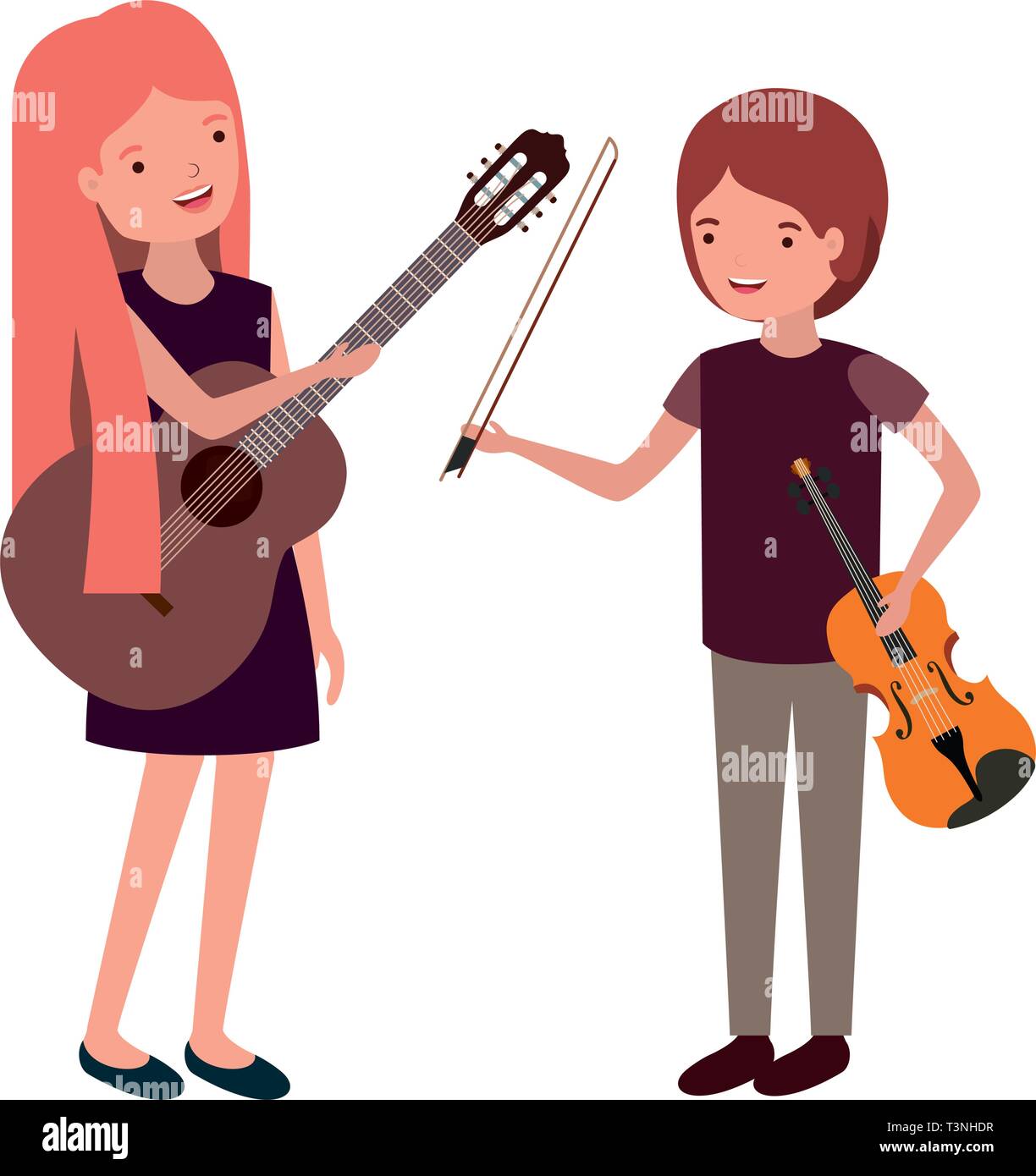 couple with musical instruments avatar character Stock Vector Image ...
