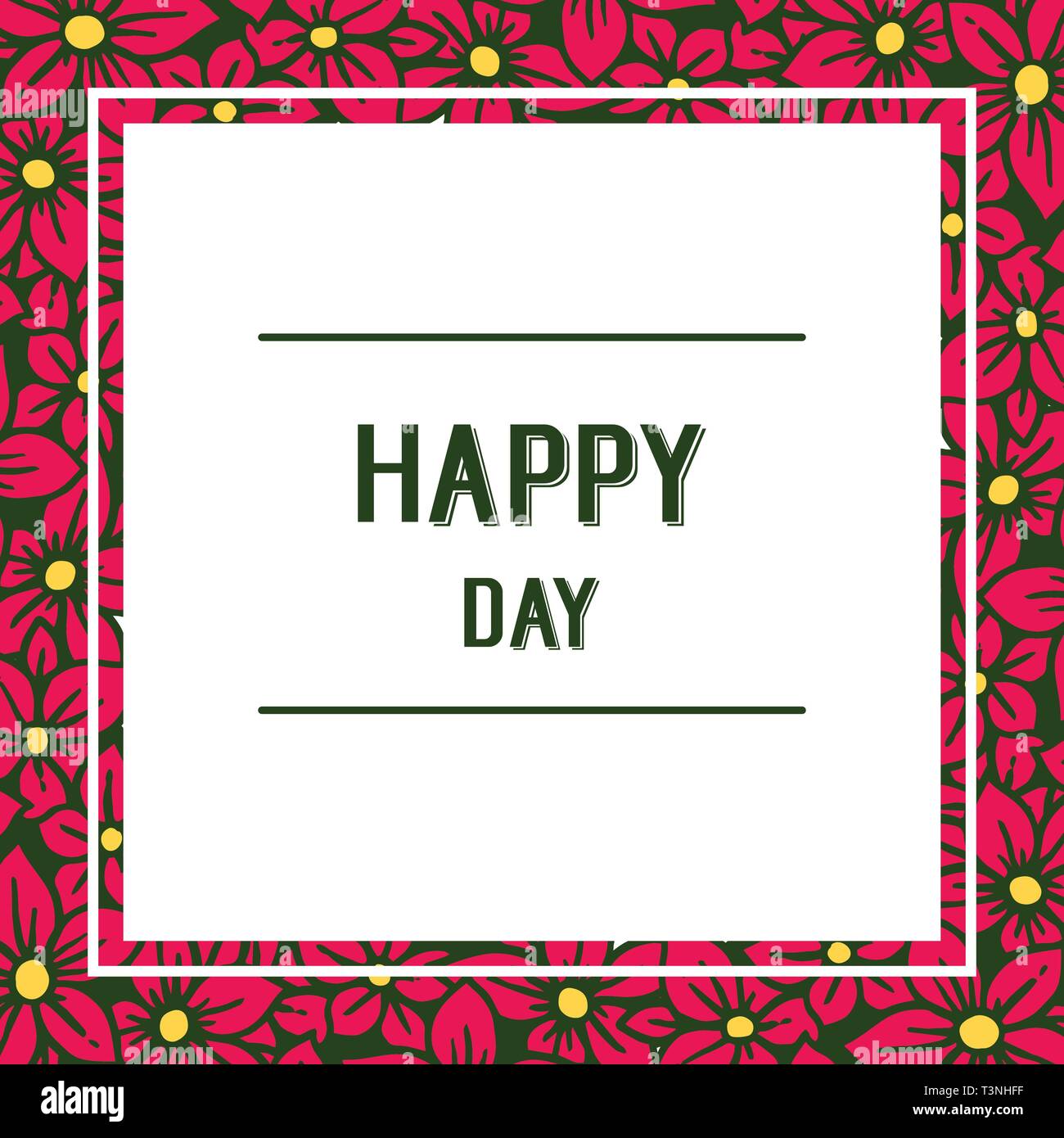 Vector illustration blossom flower frame with style writing happy day ...