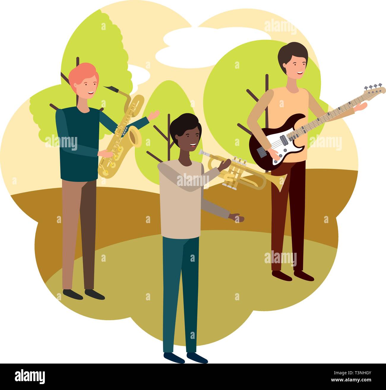 men with musical instruments in landscape Stock Vector Image & Art - Alamy