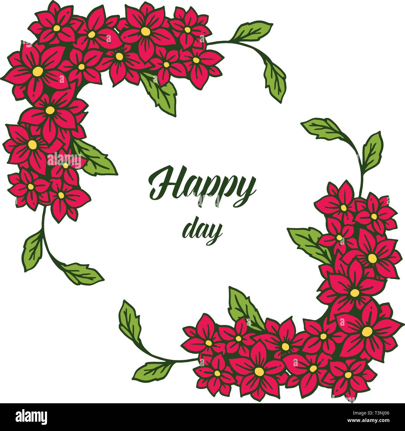 Vector illustration banner happy day with wreath frame hand drawn Stock ...