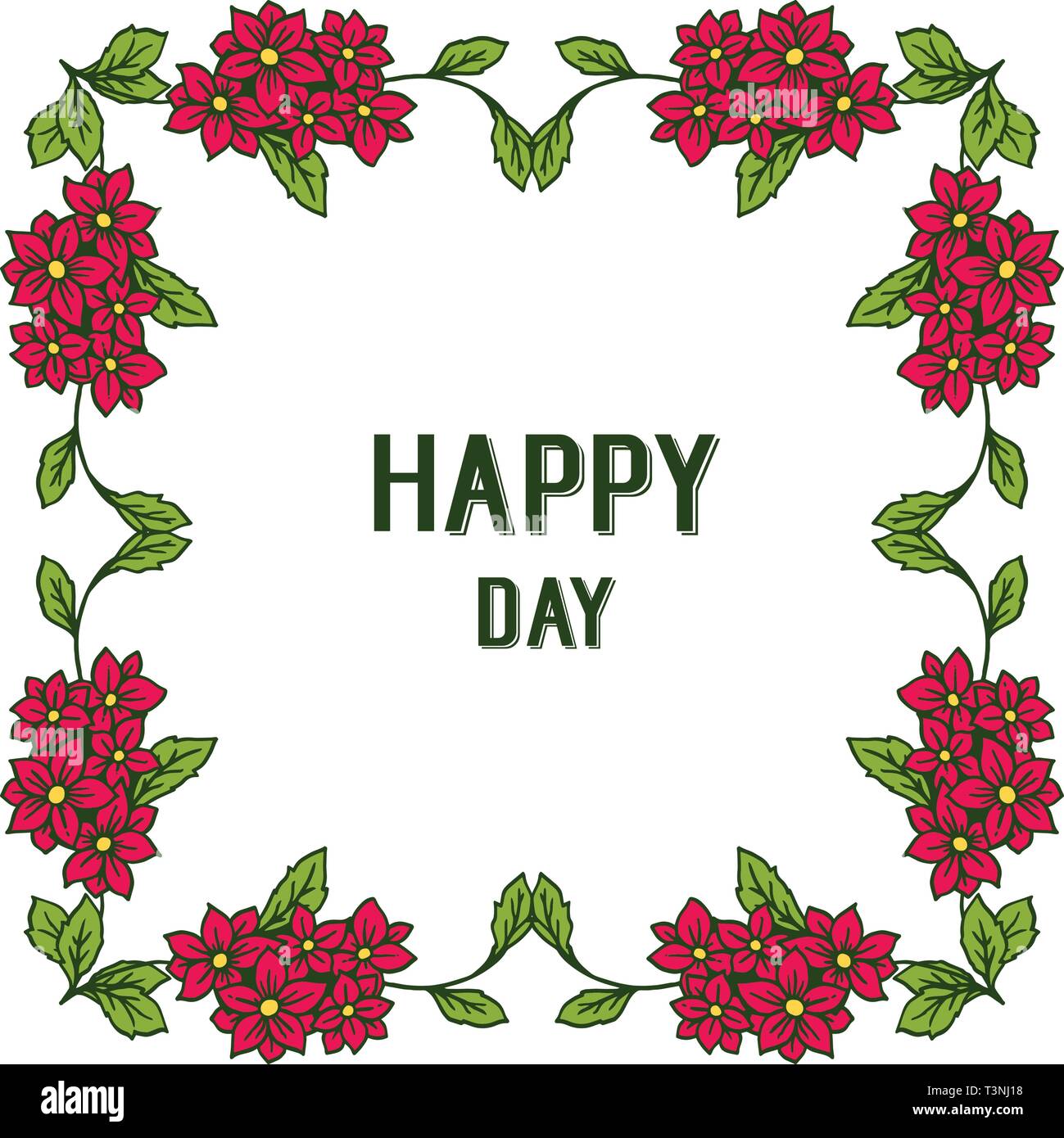 Vector illustration banner happy day with wreath frame hand drawn Stock ...