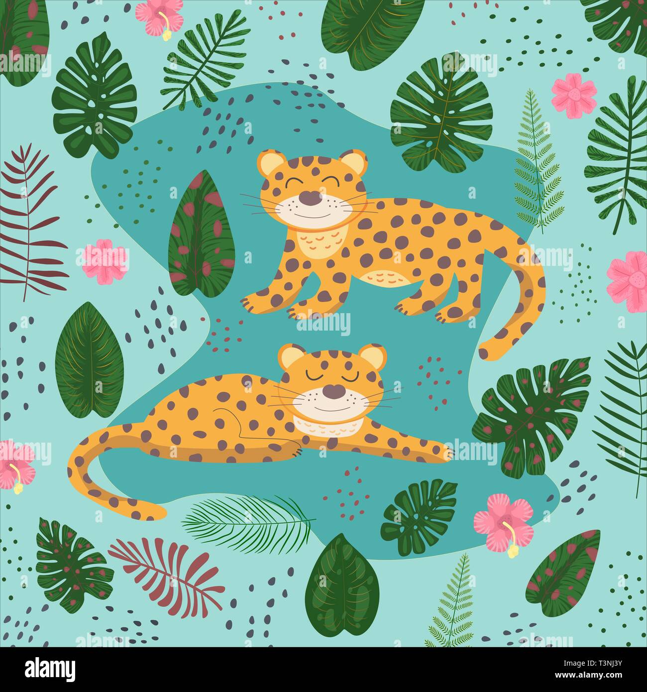 Tropical pattern with leopards and palm leaves. African motifs Stock ...