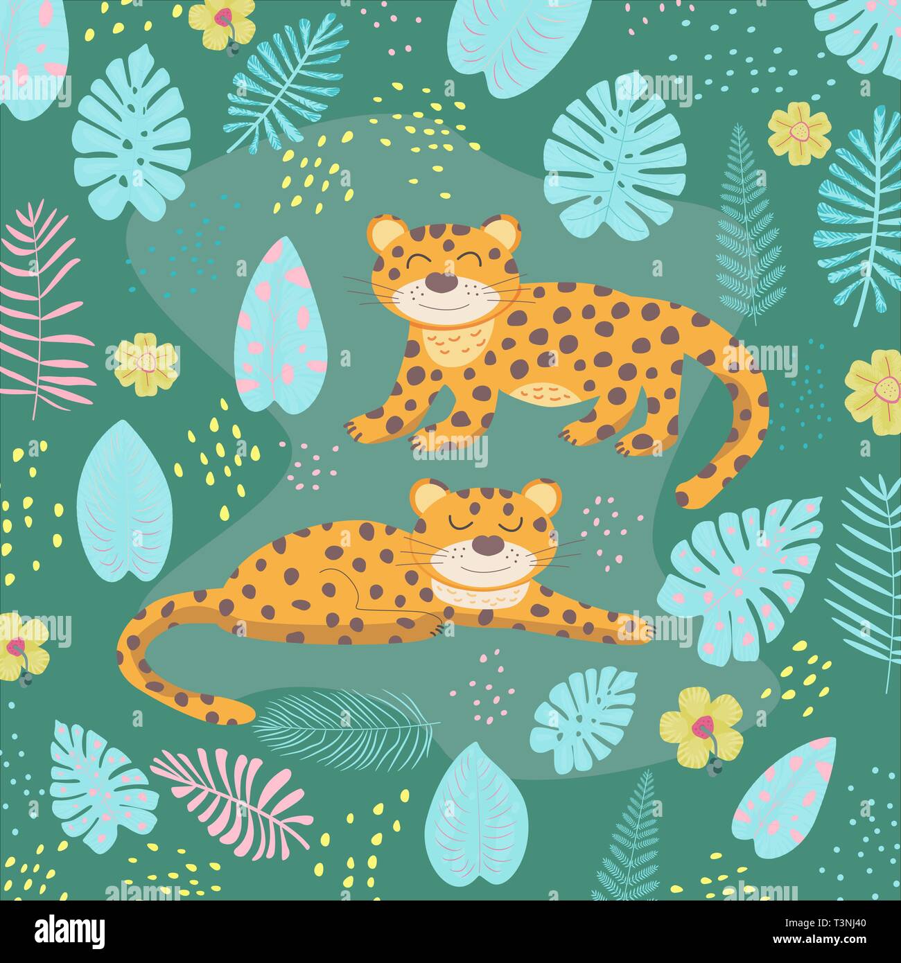 Tropical pattern with leopards and palm leaves. African motifs Stock ...