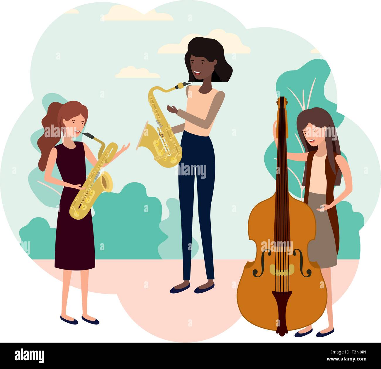 women with musical instruments in landscape Stock Vector Image & Art ...