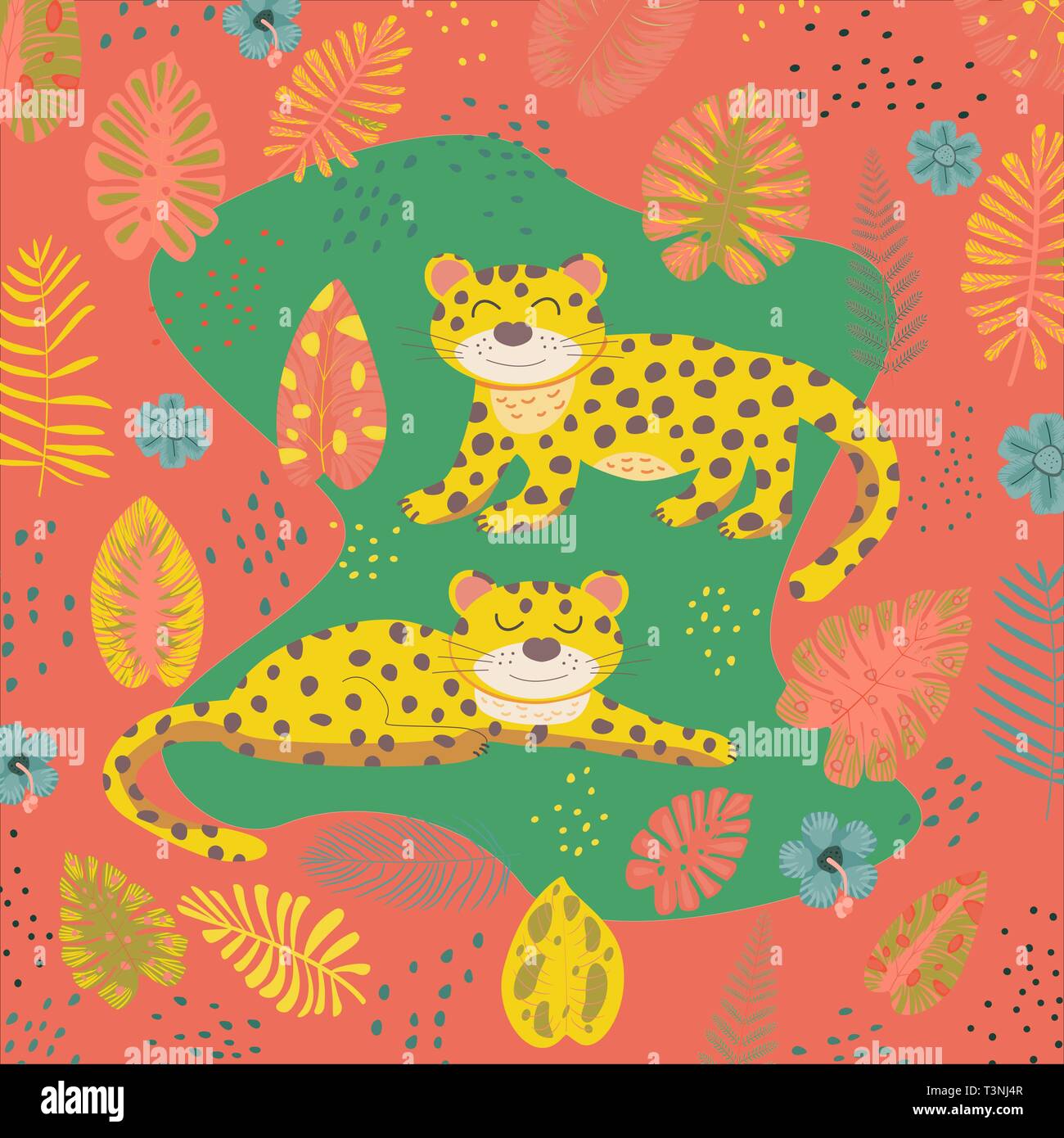 Tropical pattern with leopards and palm leaves. African motifs Stock ...