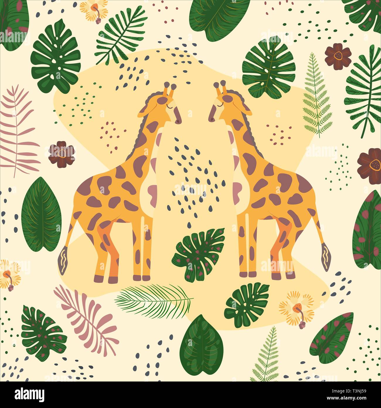 Tropical pattern with giraffe and palm leaves. African motifs Stock ...