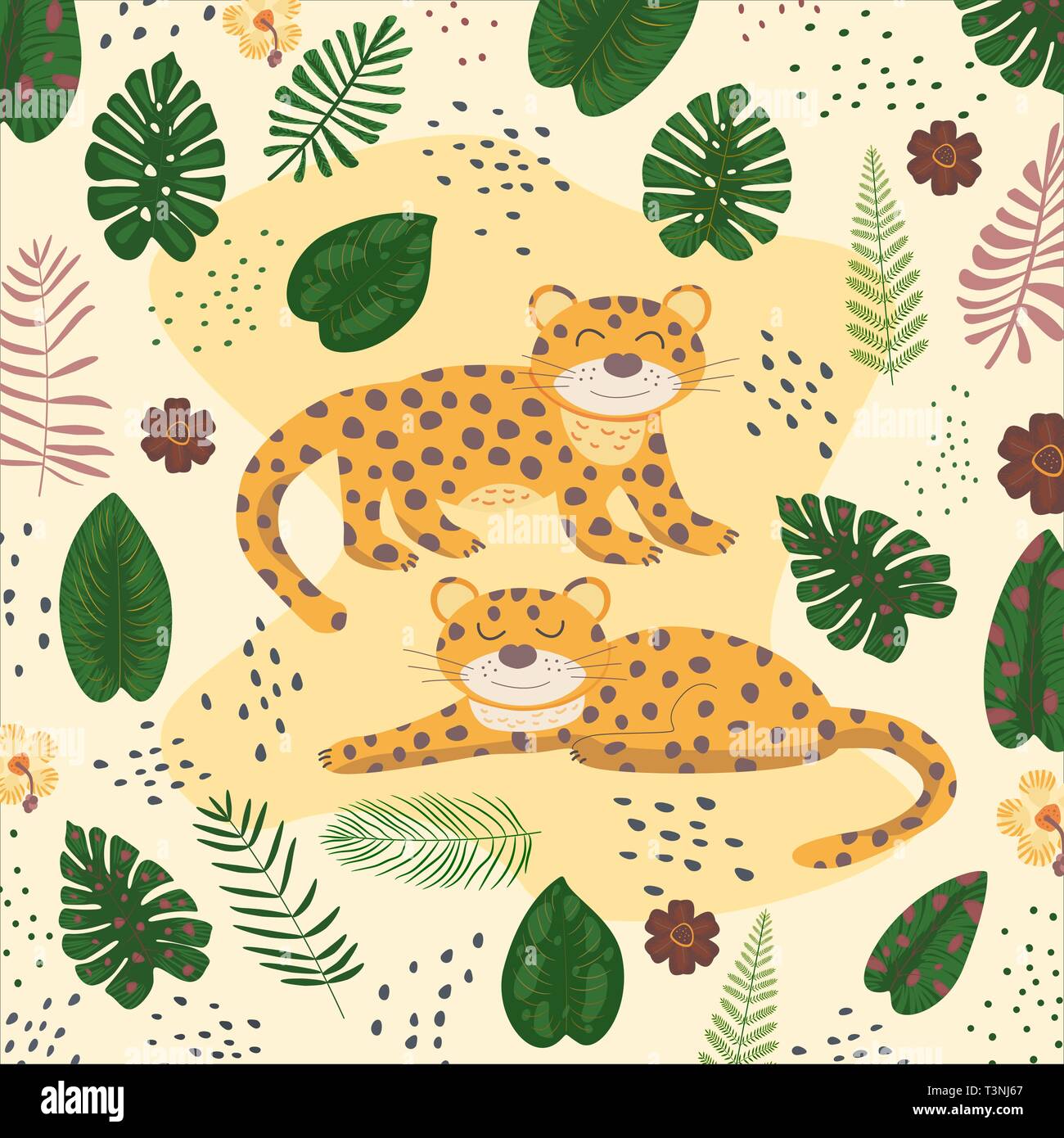 Tropical pattern with leopards and palm leaves. African motifs Stock ...