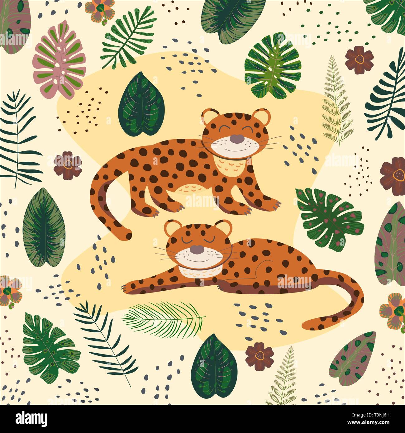 Tropical pattern with leopards and palm leaves. African motifs Stock ...