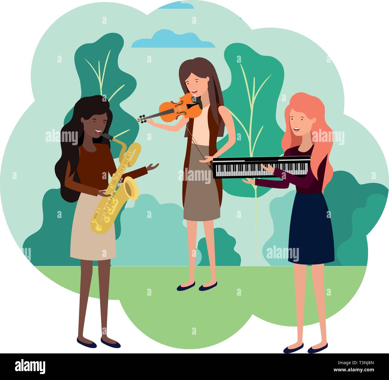 women with musical instruments in landscape Stock Vector Image & Art ...
