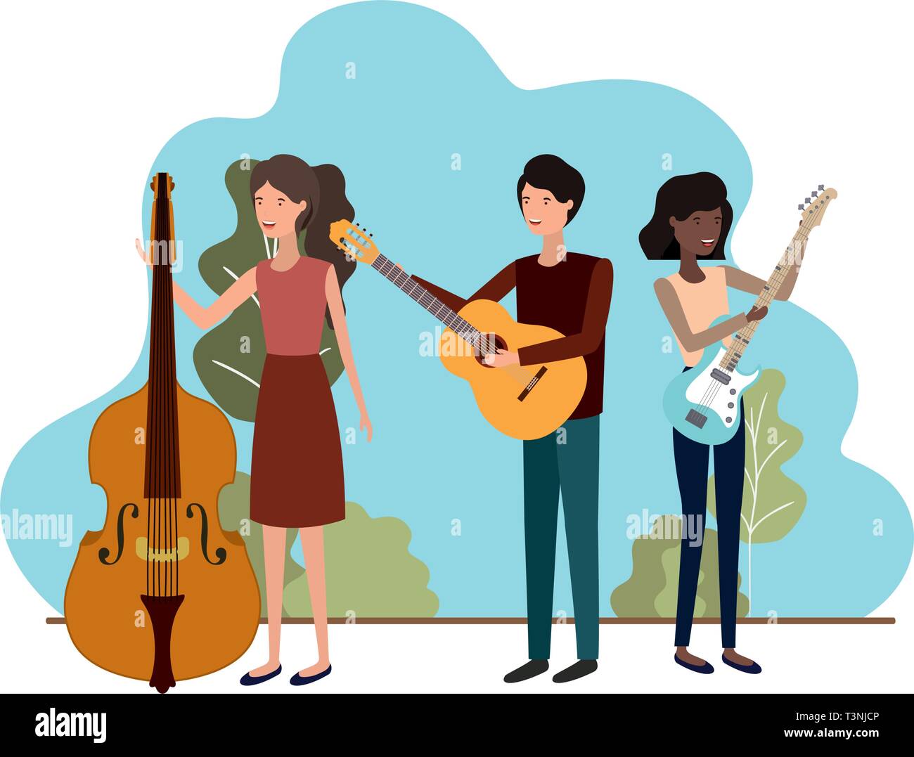 group of people with musical instruments in landscape Stock Vector ...