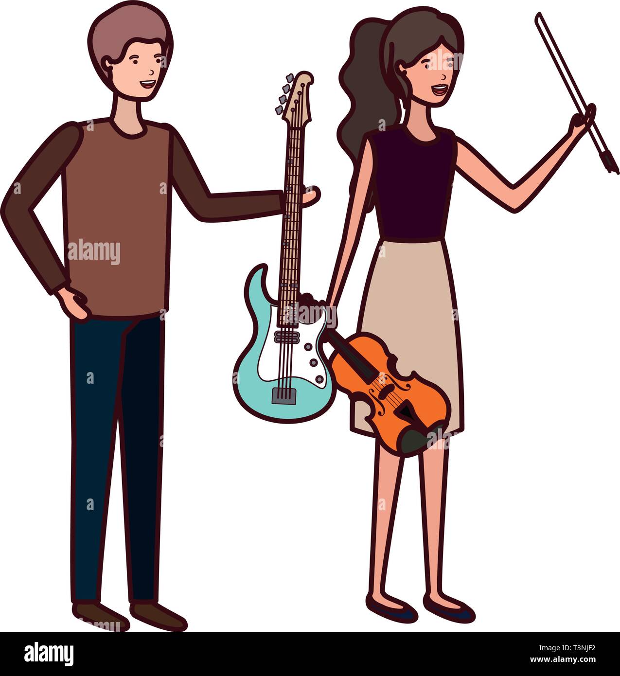 couple with musical instruments avatar character Stock Vector Image ...