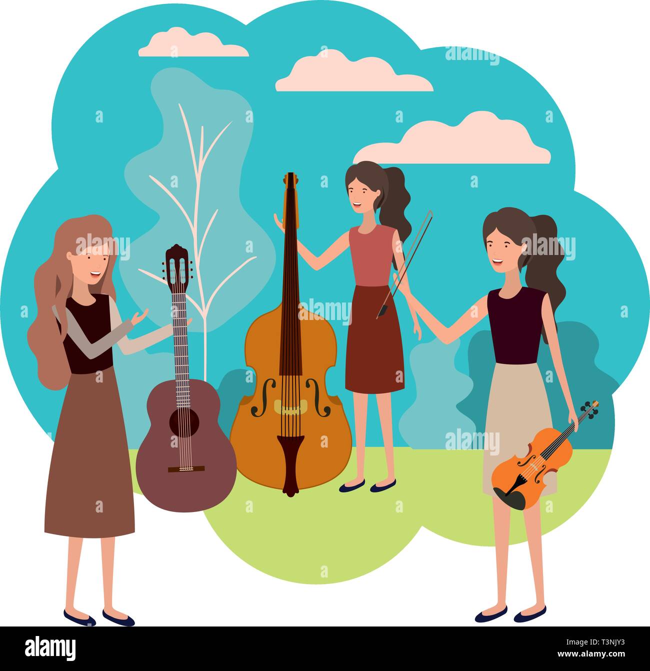 women with musical instruments in landscape Stock Vector Image & Art ...
