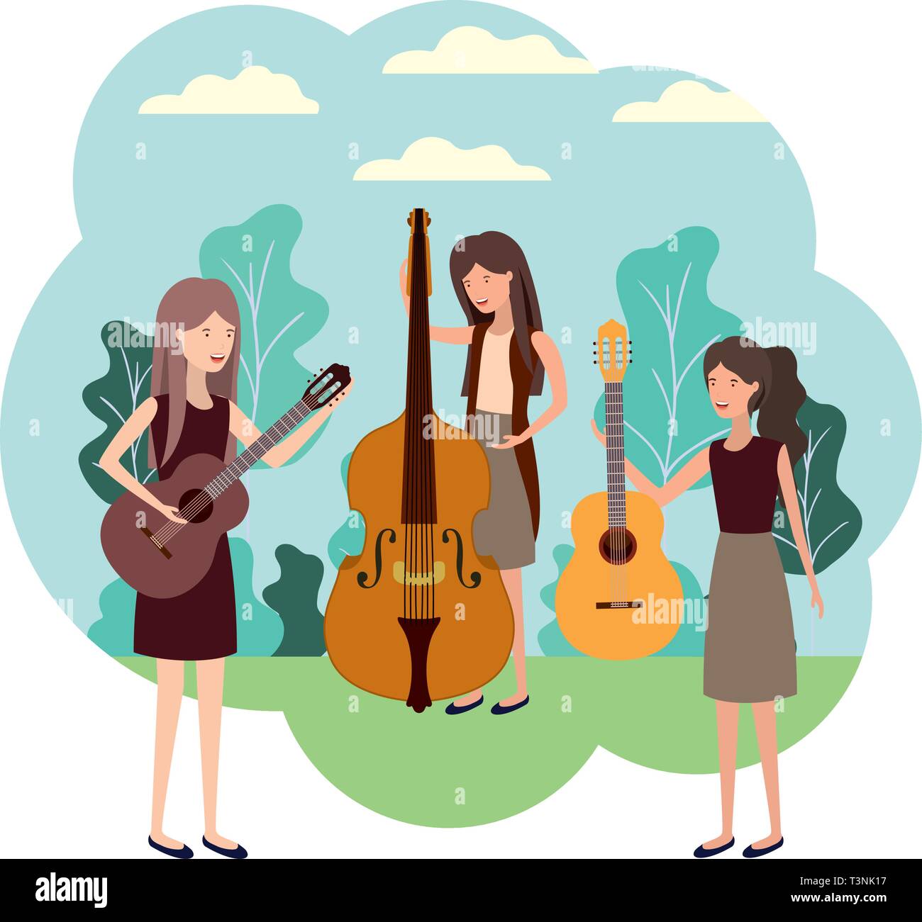 women with musical instruments in landscape Stock Vector Image & Art ...