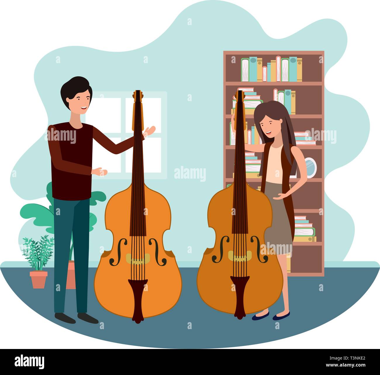 couple with musical instruments in living room Stock Vector Image & Art ...