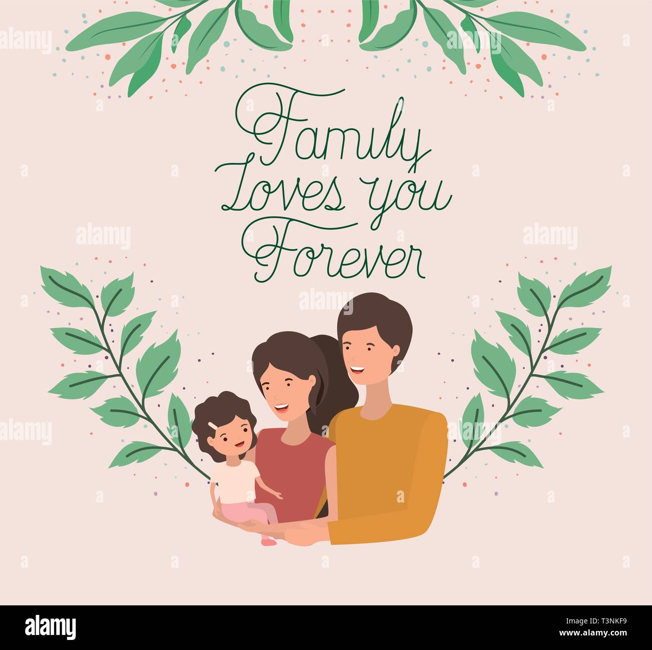 family day card with parents and daughter leafs crown Stock Vector ...