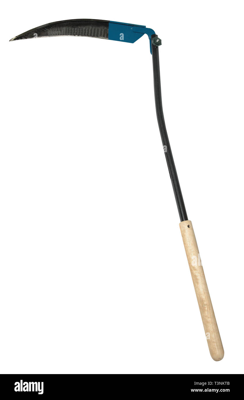 New scythe for grass isolated on white background Stock Photo - Alamy