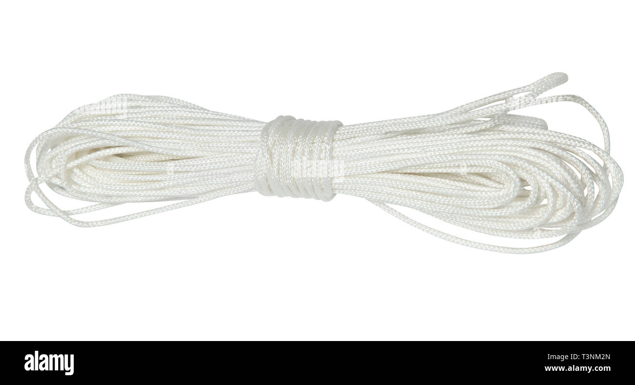 White nylon rope isolated on white background Stock Photo - Alamy