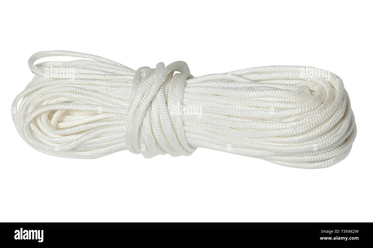 White nylon rope isolated on white background Stock Photo - Alamy