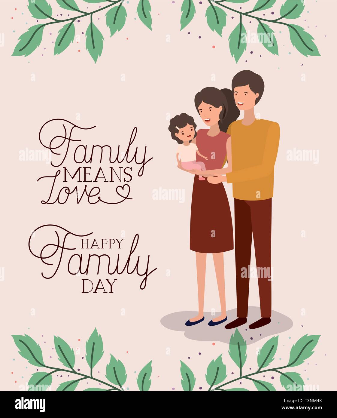 family day card with parents and daughter leafs crown Stock Vector ...