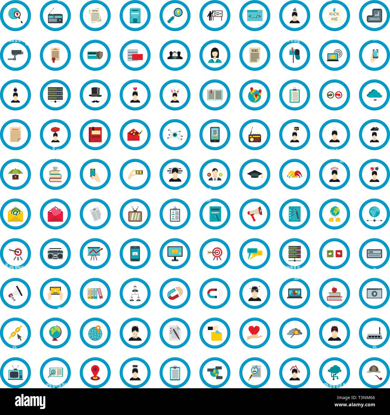 100 social environment icons set, flat style Stock Vector Image & Art ...